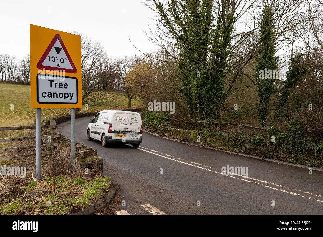 A road sign on the A466 at St Arvans, Monmouthshire warning of a low ...