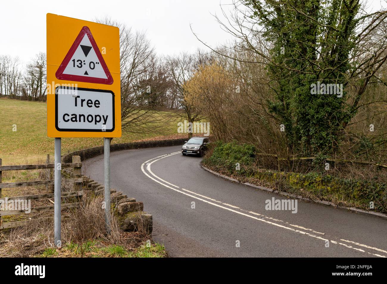 A road sign on the A466 at St Arvans, Monmouthshire warning of a low ...