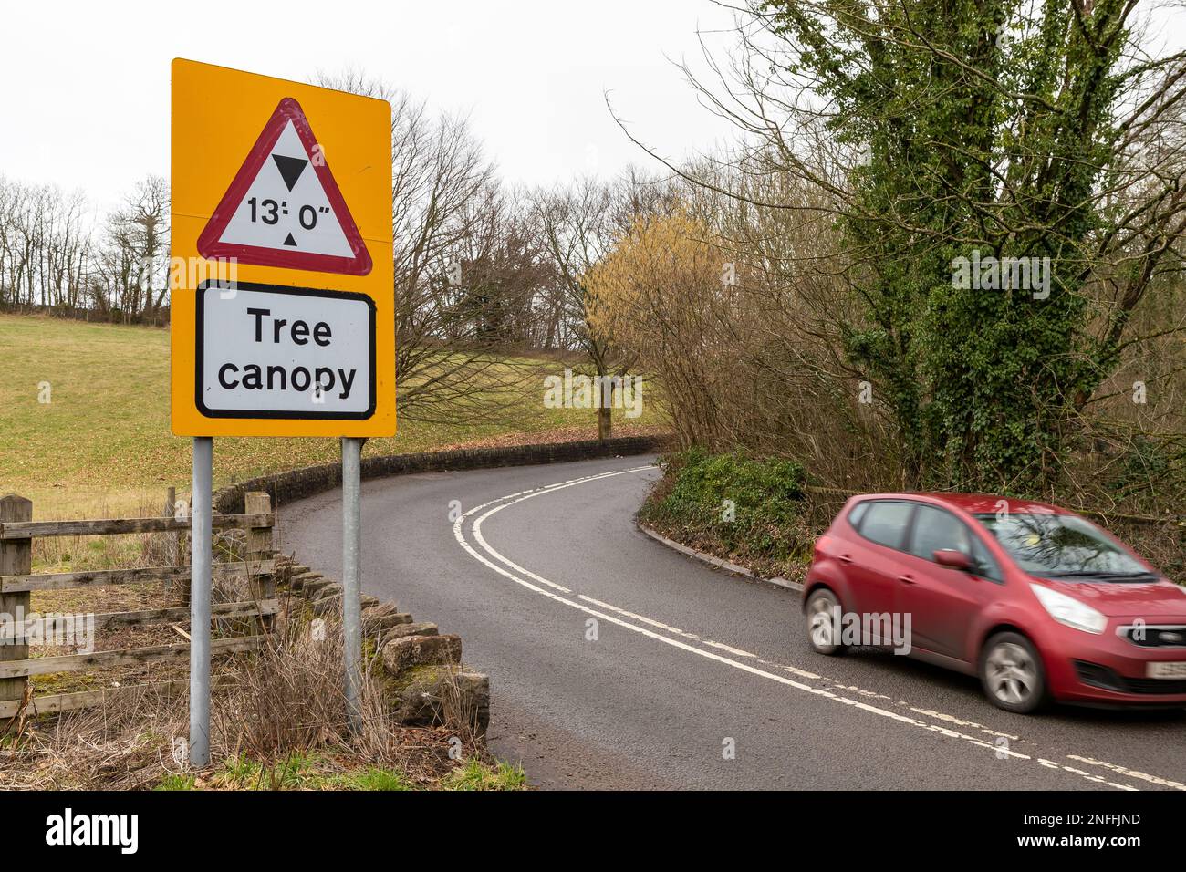 A road sign on the A466 at St Arvans, Monmouthshire warning of a low ...