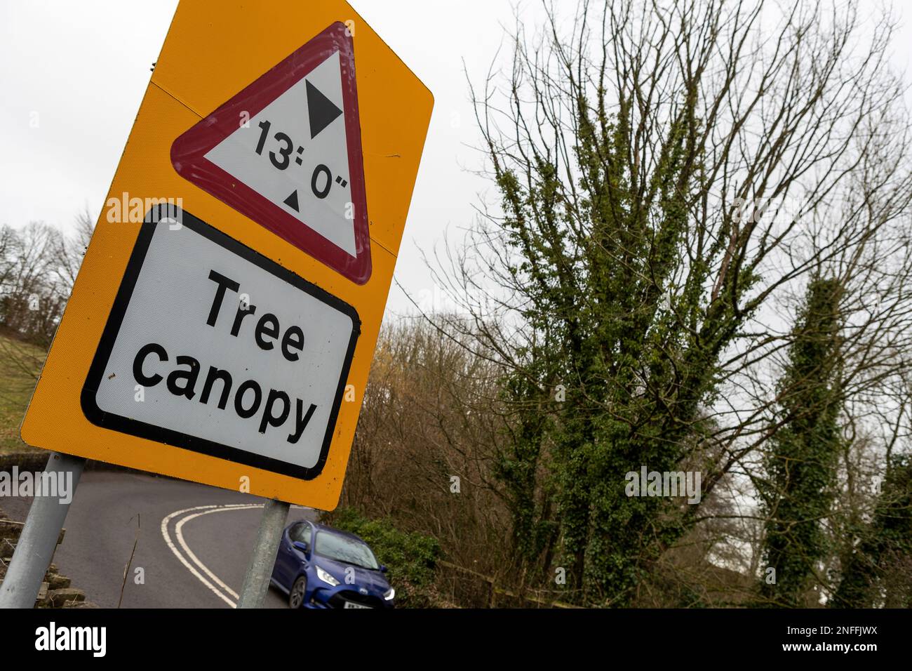 A road sign on the A466 at St Arvans, Monmouthshire warning of a low ...
