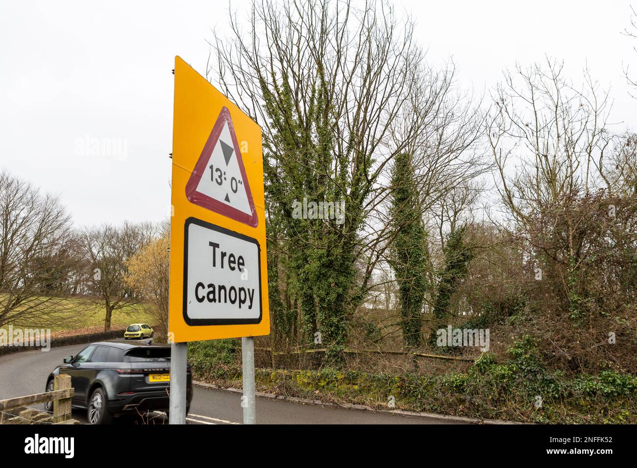 A road sign on the A466 at St Arvans, Monmouthshire warning of a low ...