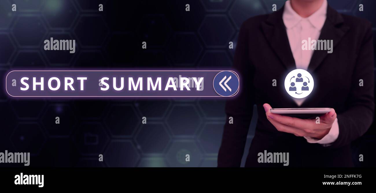 Sign displaying Short Summary. Word Written on Brief statement of main points clear Stock Photo ...