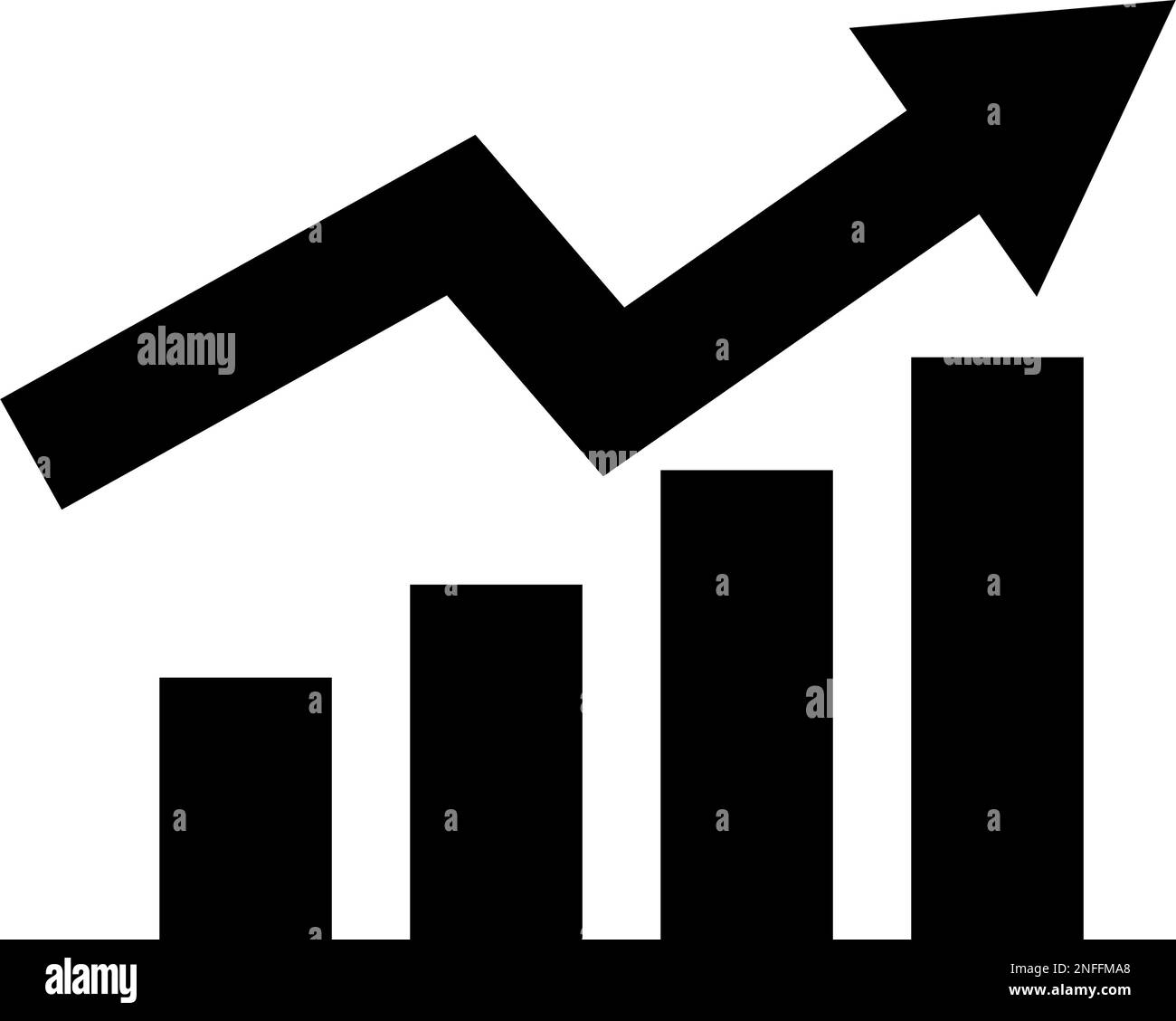 Bar graph and arrow silhouette icon. Sales and analysis data. Editable ...