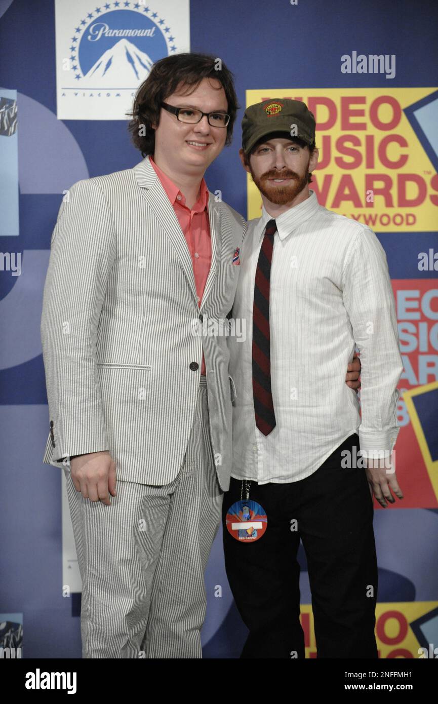 Actors Clark Duke and Seth Green pose backstage at the 2008 MTV Video ...