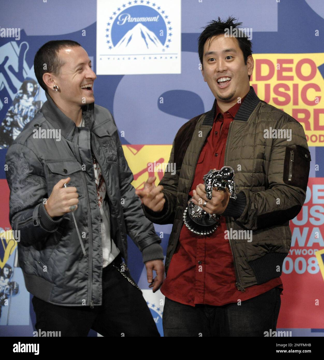 Linkin Park poses backstage at the 2008 MTV Video Music Awards held at ...