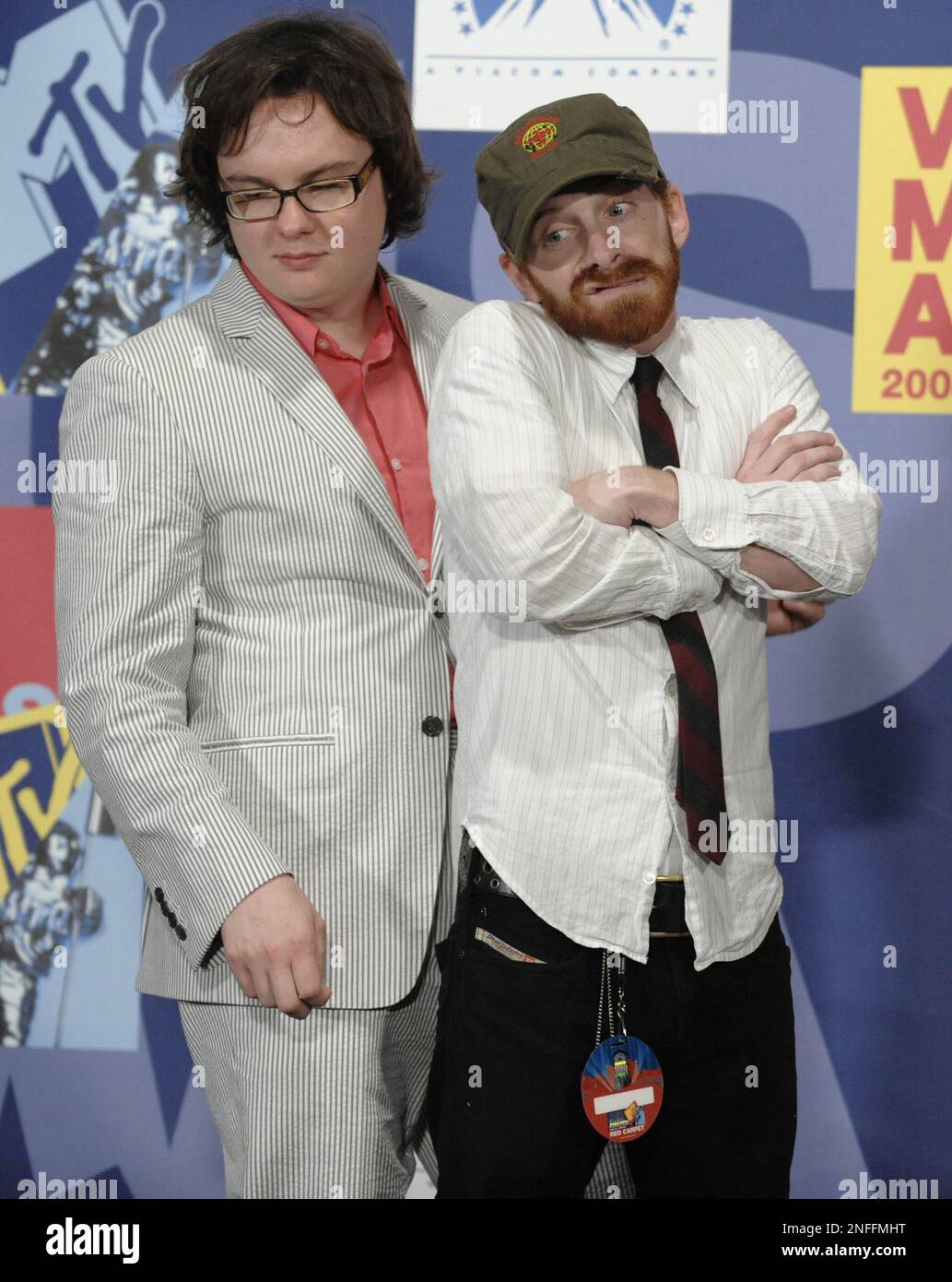 Actors Clark Duke and Seth Green pose backstage at the 2008 MTV Video ...
