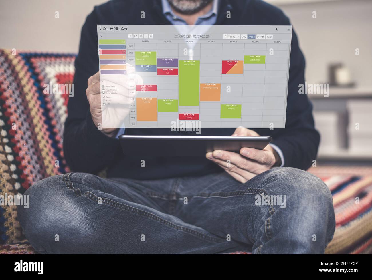 Calendar software showing schedule with many task. Businessman time ...