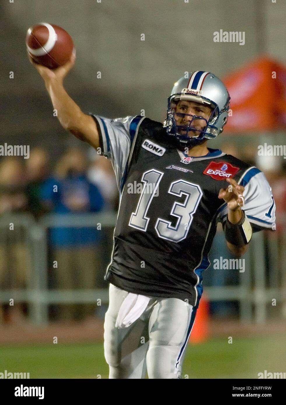 Montreal Alouettes quarterback Anthony Calvillo throws a pass during ...