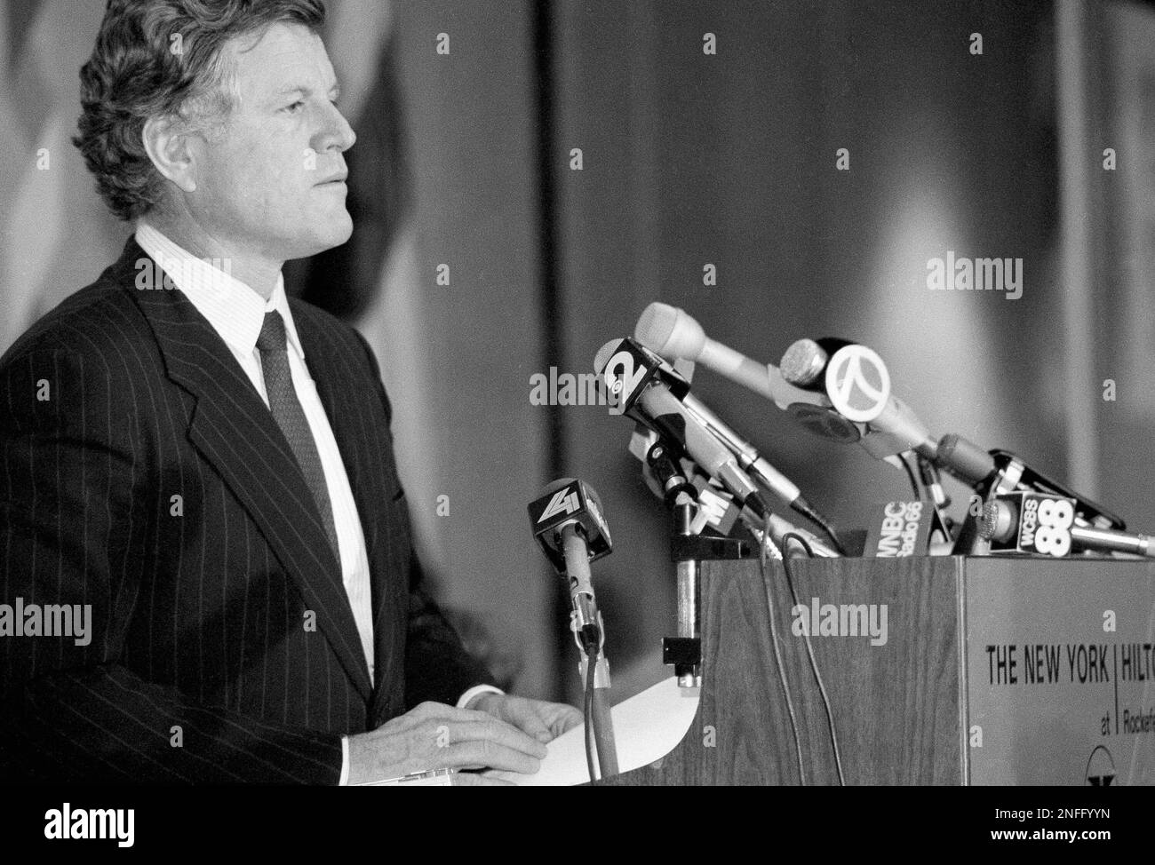 Sen. Edward Kennedy, D-MA., speaks Sunday, May 25, 1981 at New York's ...