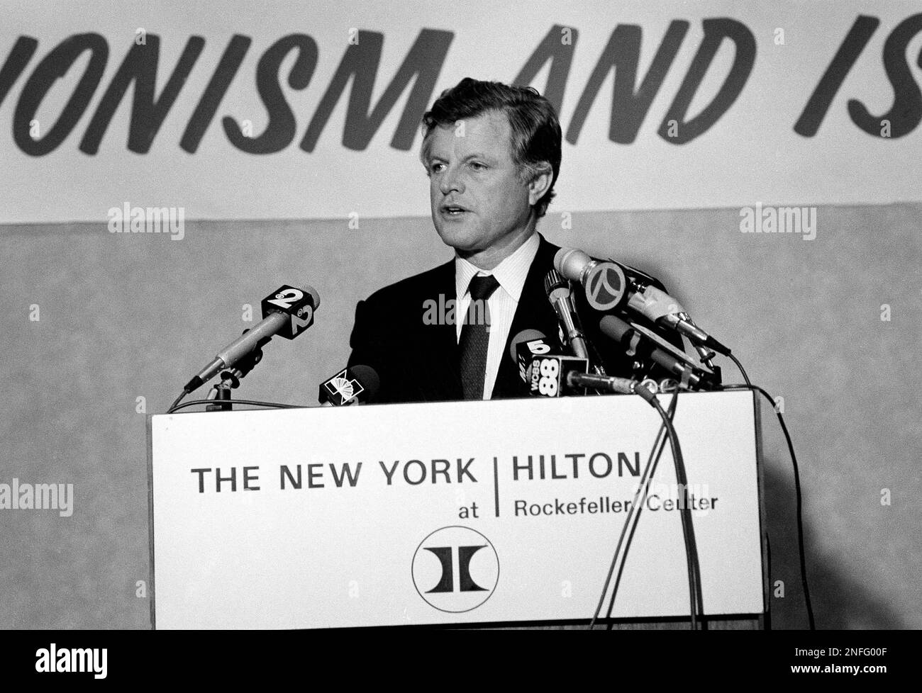 Sen. Edward Kennedy, D-MA., speaks Sunday, May 25, 1981 at New York's ...