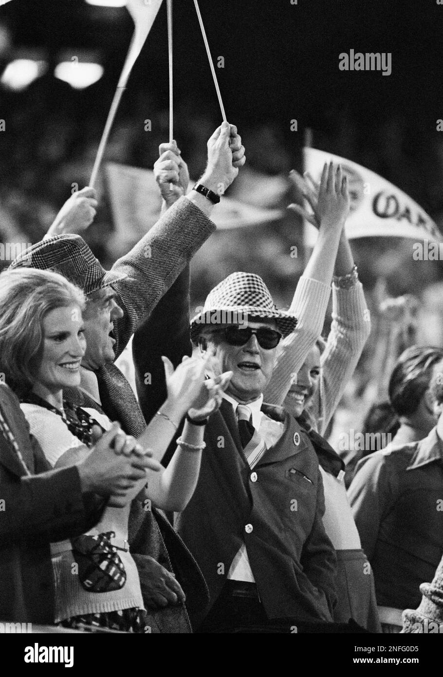 Oakland As Owner Charles Finley cheers with people in his box at the ...