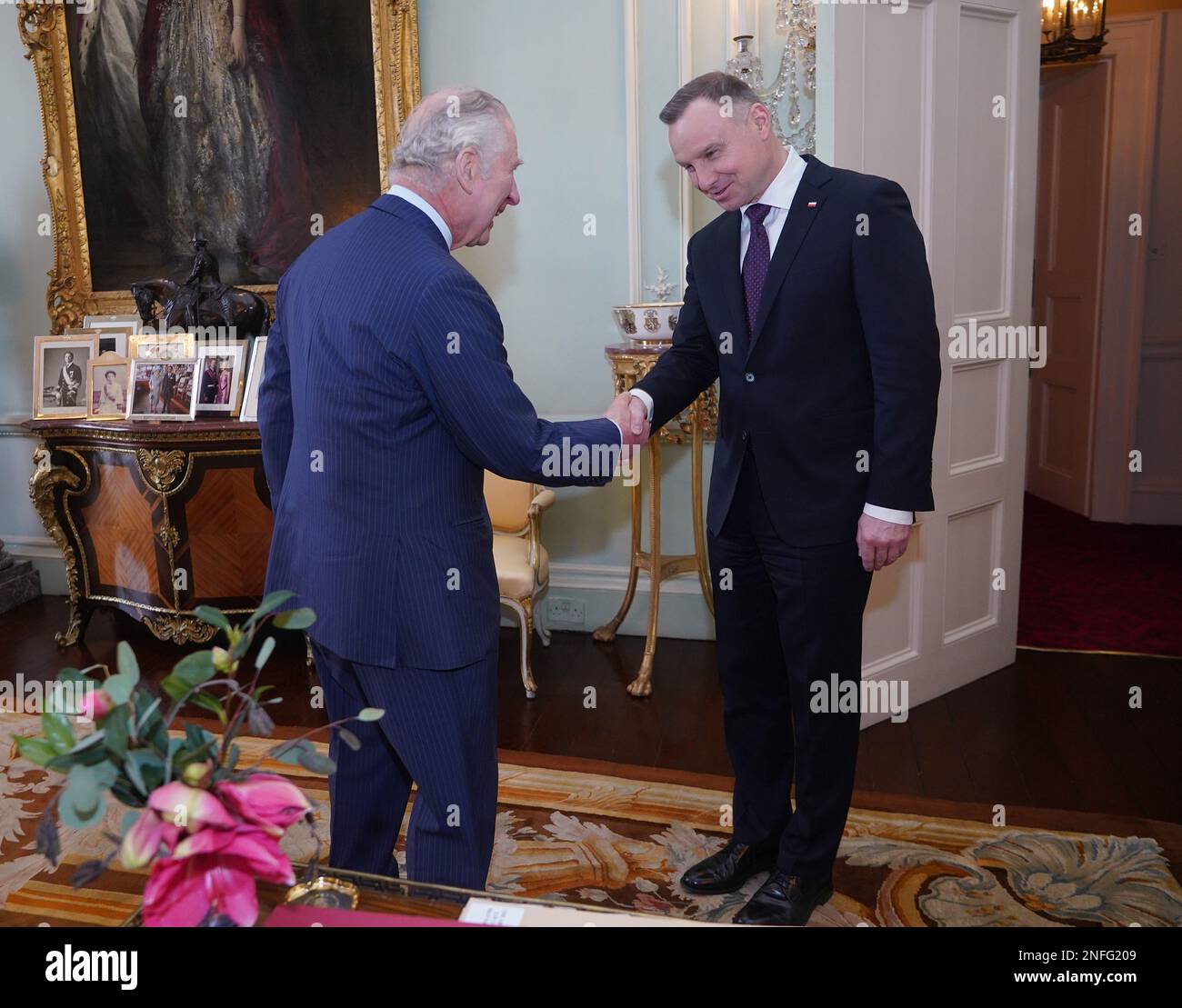 King Charles III receives President Andrzej Duda of Poland, during an ...