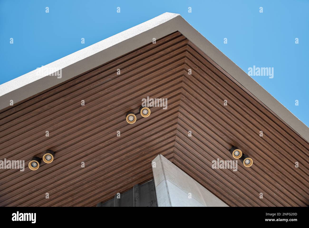 PVC ceiling panel covered with wood-like vinyl with modern lighting ...