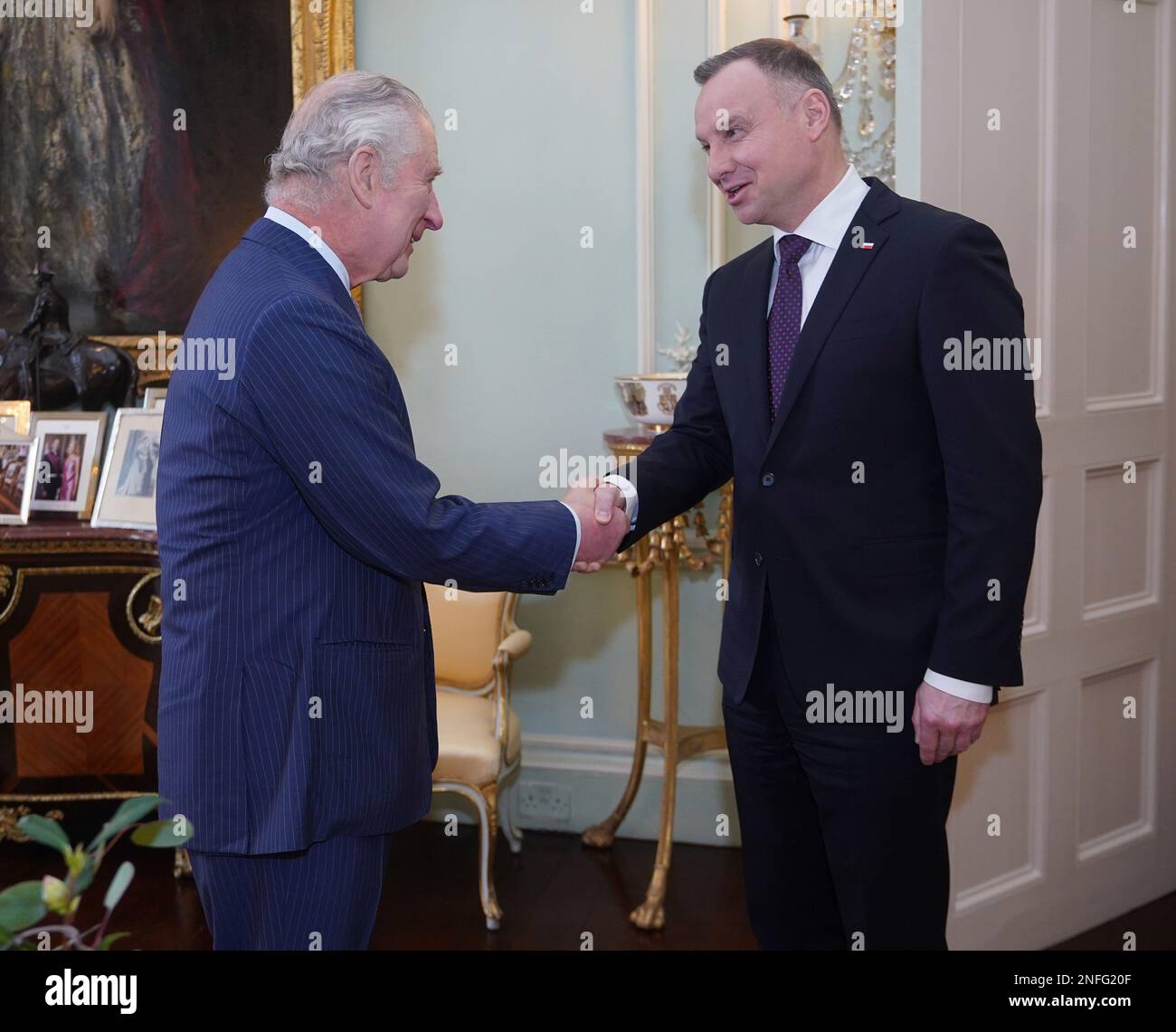 King Charles III receives President Andrzej Duda of Poland, during an ...