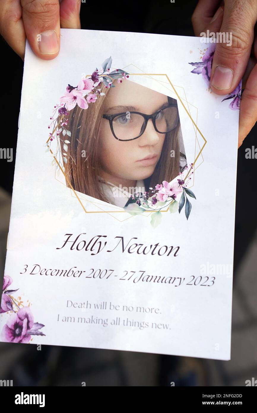 A copy of the Order of Service for the funeral of Holly Newton at ...