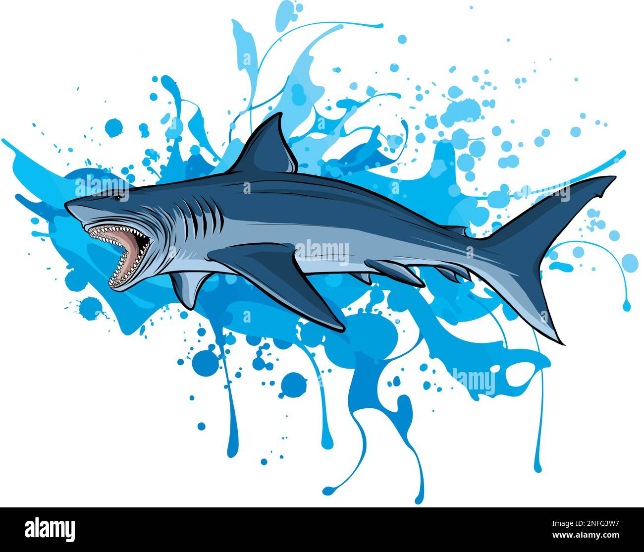 Vector illustration of hand-drawn cartoon shark and typography Stock ...