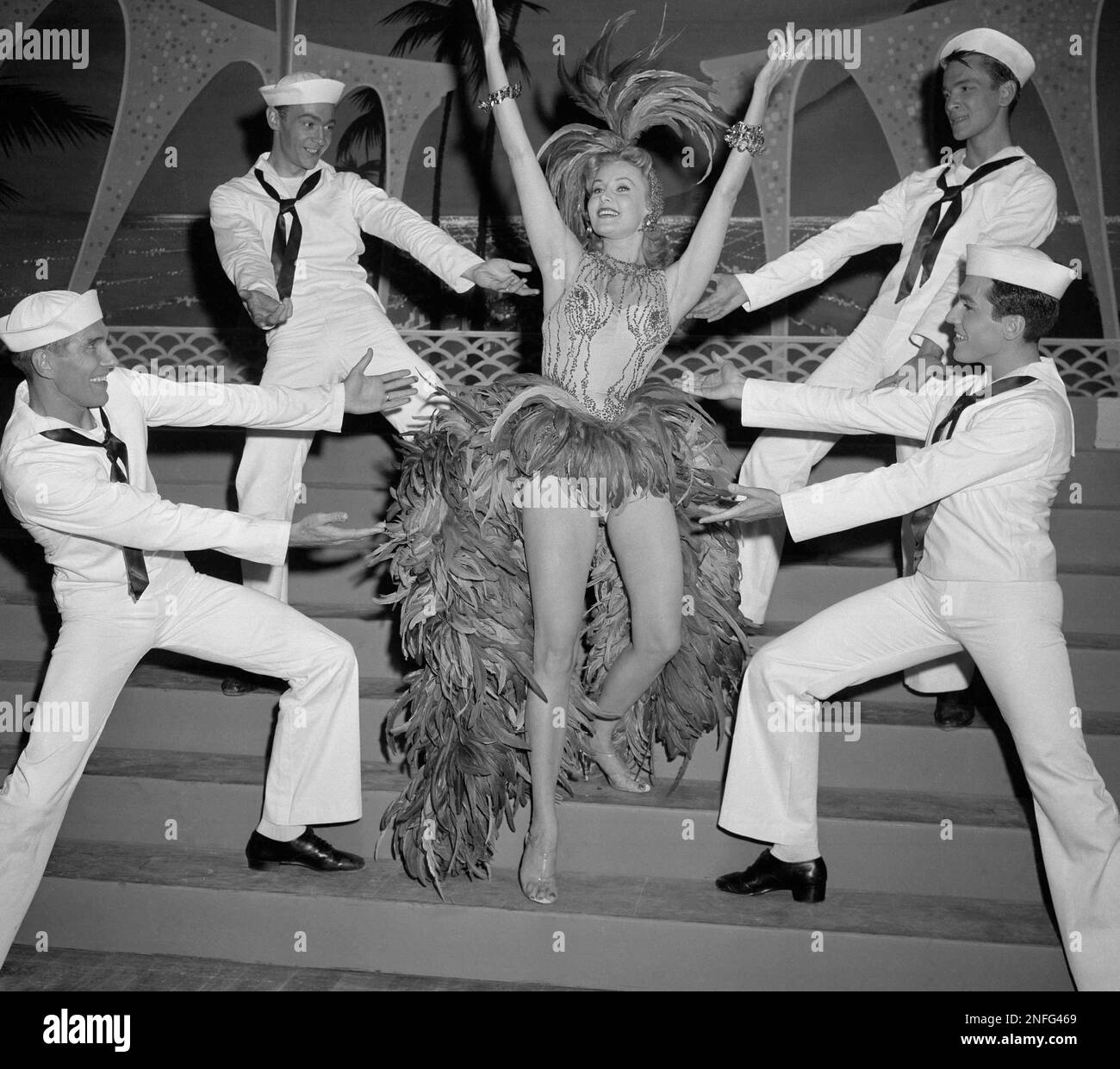 Rhonda Fleming blossoms out as a singer and dancer in the first night ...