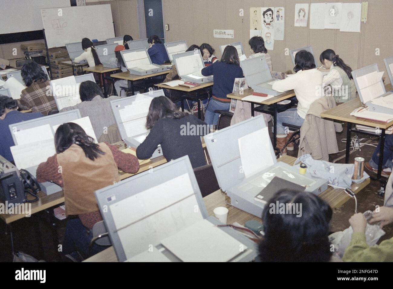 Unidentified students study at Toei Animation School, Feb., 1979, Tokyo ...