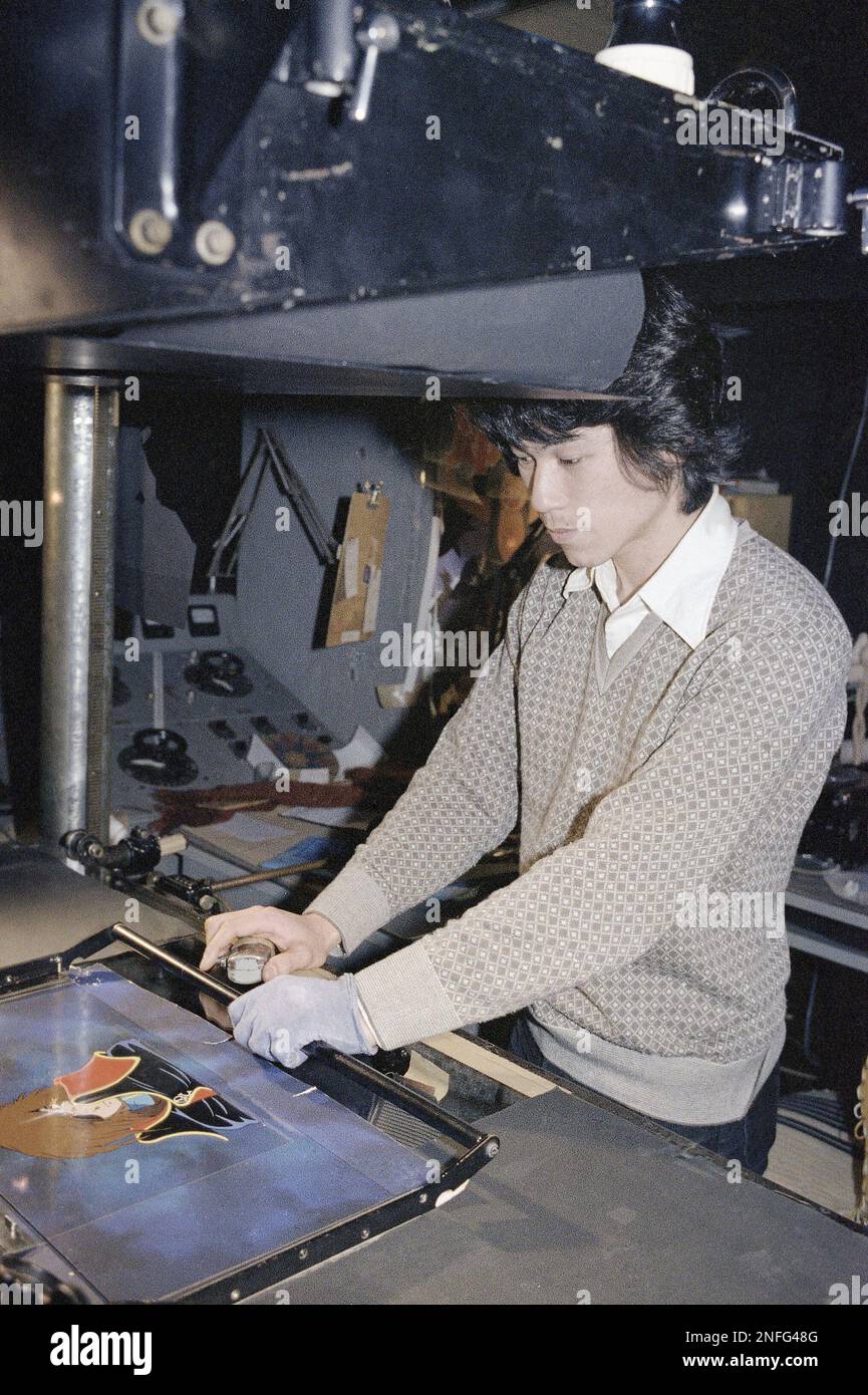 An Unidentified student works with a drawing at Toei Animation School ...