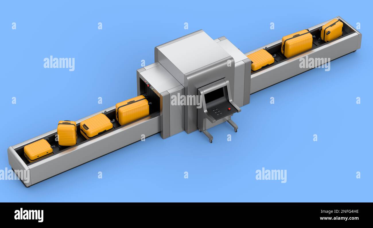 Airport luggage conveyor belt or baggage claim area with security check ...