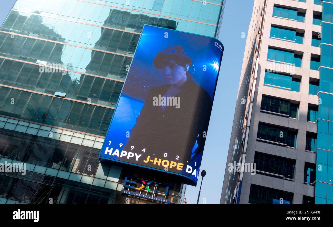 Seoul, South Korea. Feb 17, 2023. A LED screen advertisement arranged ...