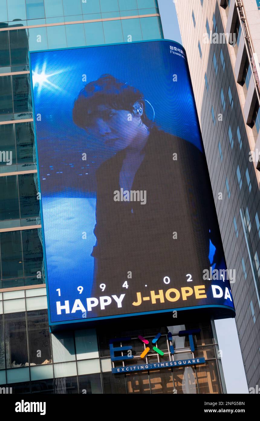 Seoul, South Korea. Feb 17, 2023. A LED screen advertisement arranged ...