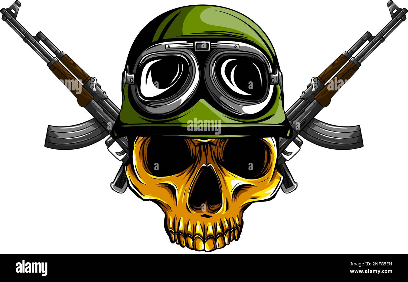 Vector illustration of skull in helmet soldier with army Stock Vector ...