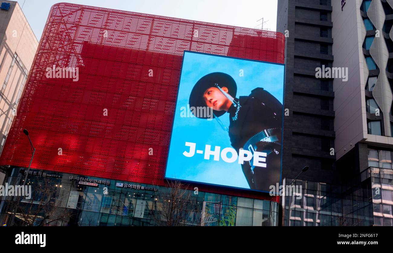 Seoul, South Korea. Feb 17, 2023. A LED screen advertisement arranged ...