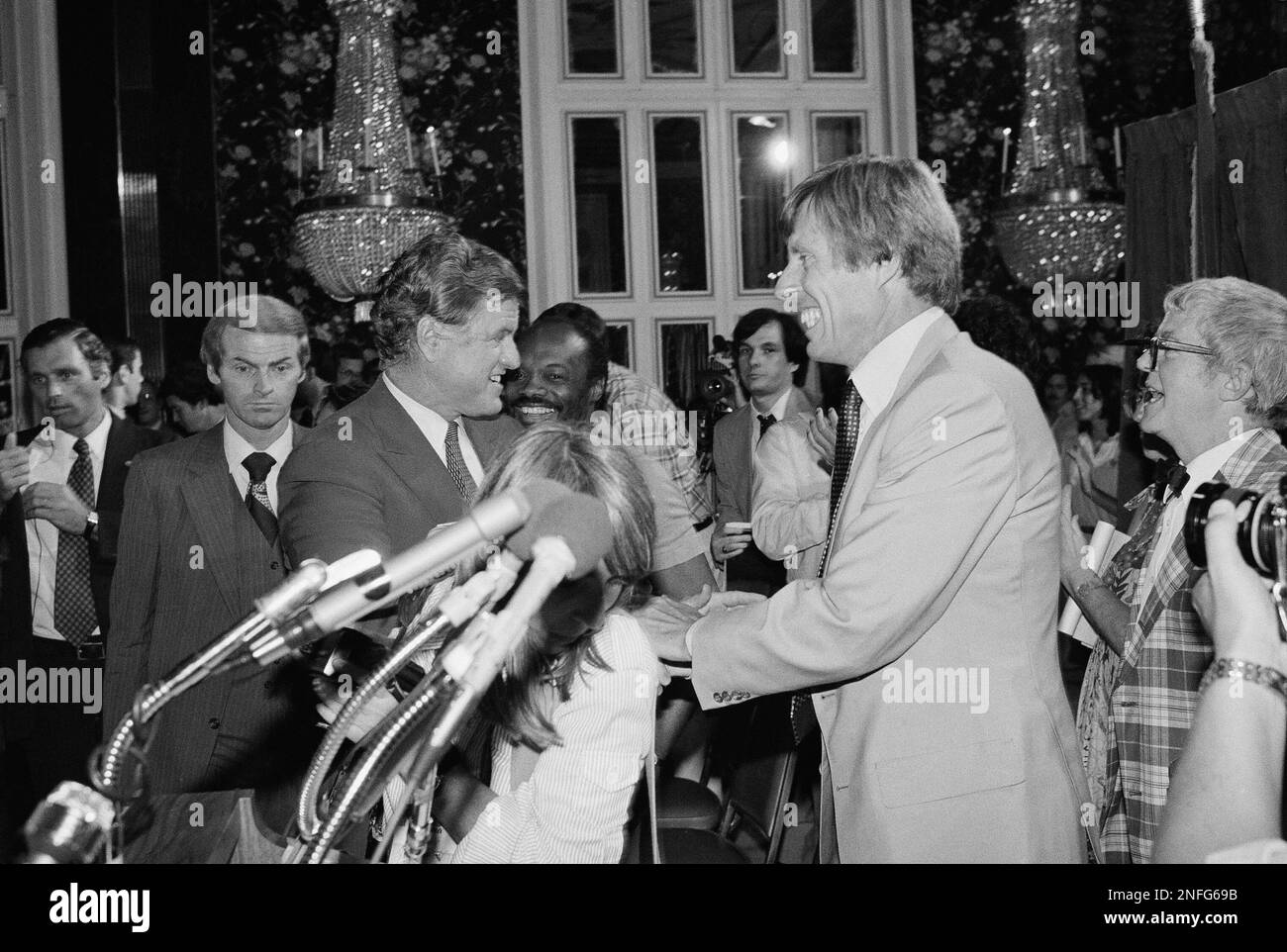 Sen. Edward Kennedy, D-Mass., left, greets John Tunney former ...
