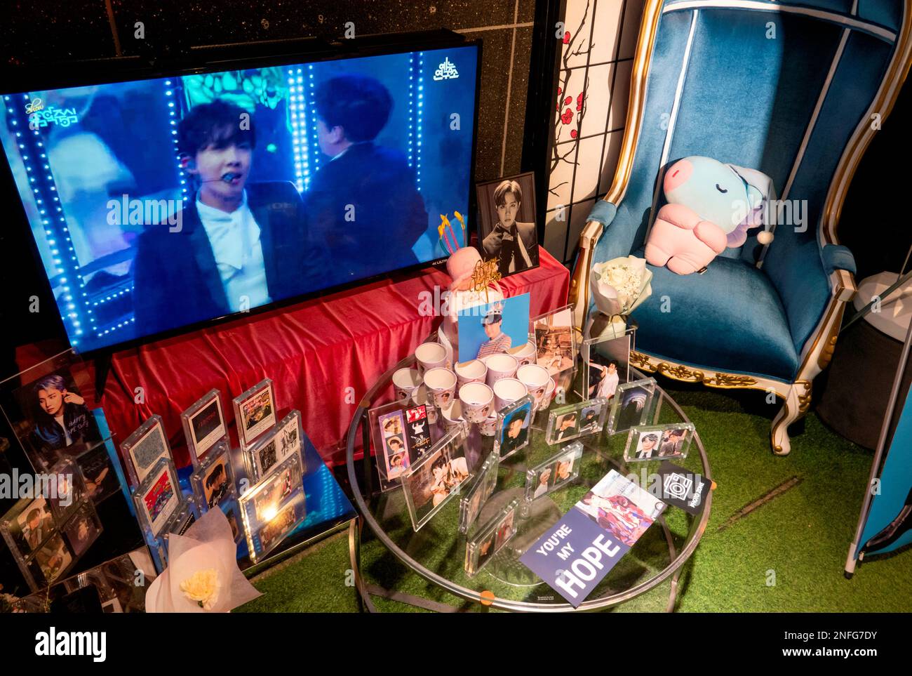 Seoul, South Korea. Feb 17, 2023. A cafe decorated to celebrate BTS ...