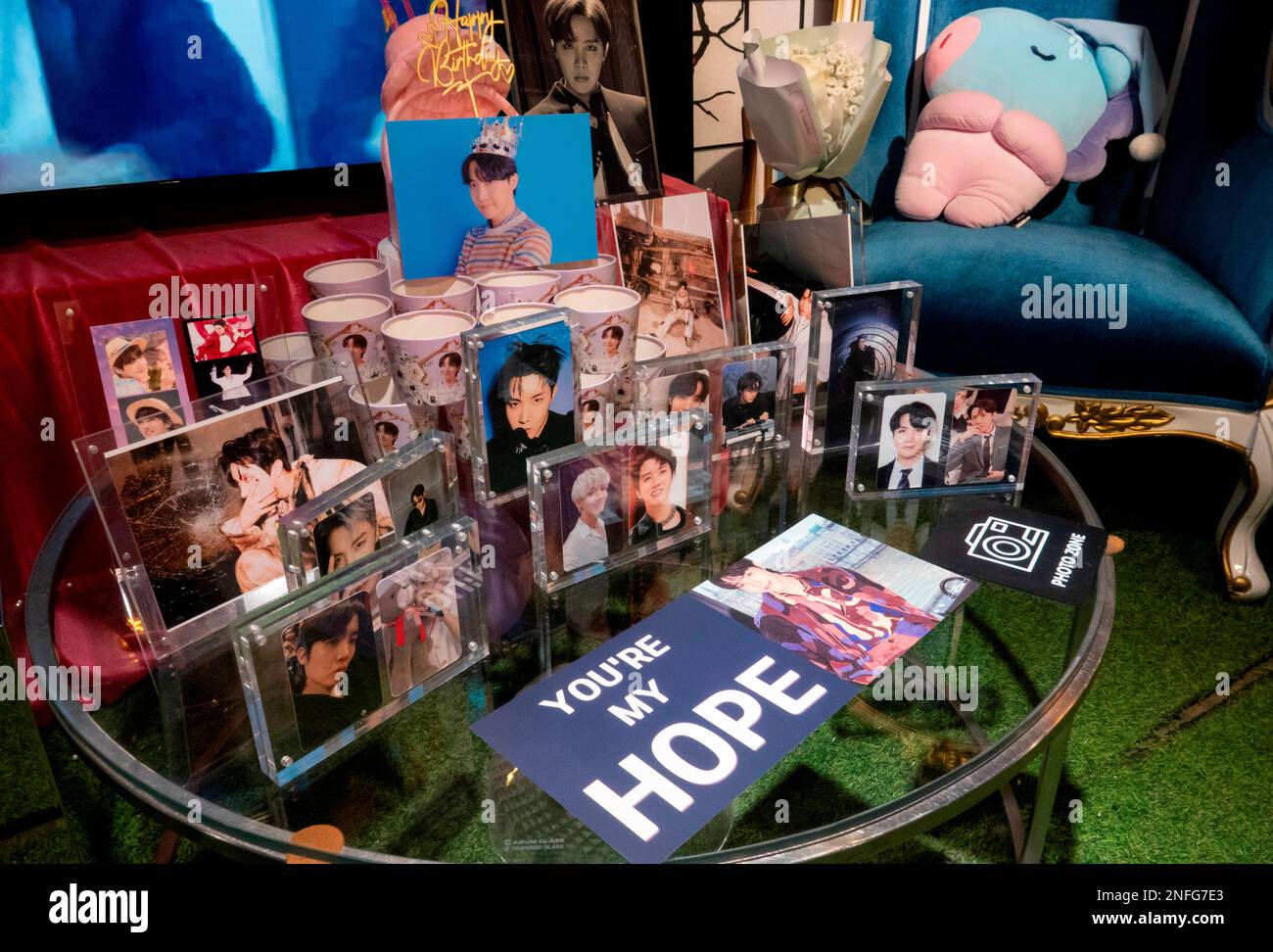 Seoul, South Korea. Feb 17, 2023. A cafe decorated to celebrate BTS ...