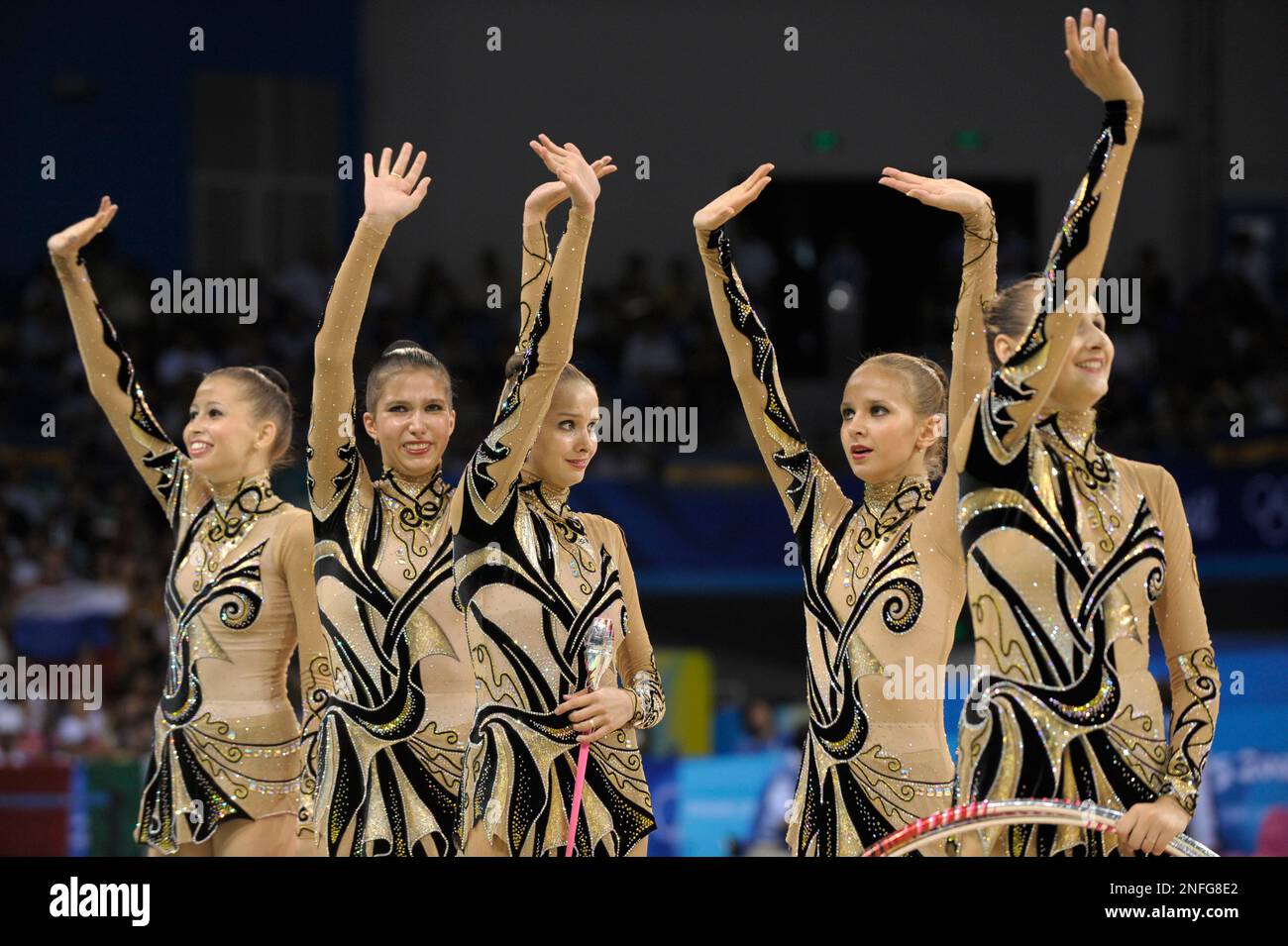 The Russian team, and Olympic champions greet, the crowd after ...
