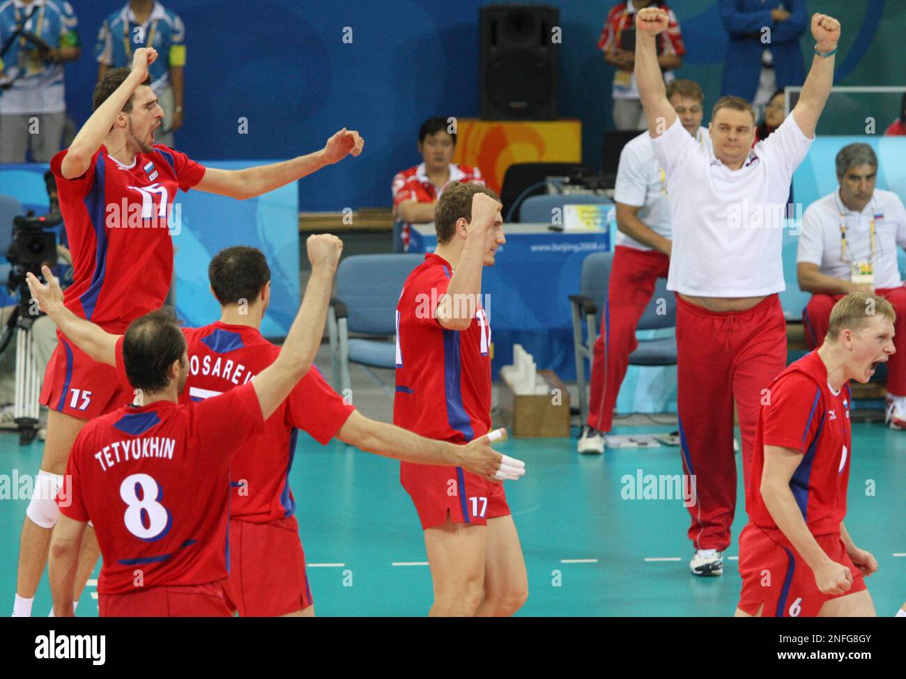 Russia's players, from left, Sergey Tetyukhin (8), Alexander Volkov (15 ...