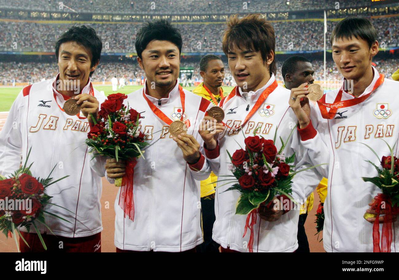 Japan's bronze medal winning Nobuharu Asahara, Shingo Suetsugu, Naoki ...