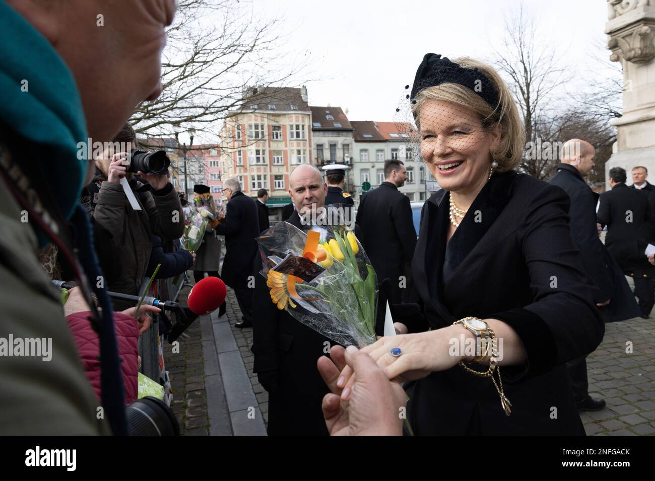 Queen Mathilde of Belgium pictured after a special Mass to commemorate ...