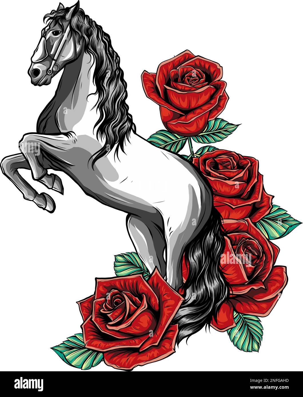 vector illustration of White Horse with red rose Stock Vector Image ...