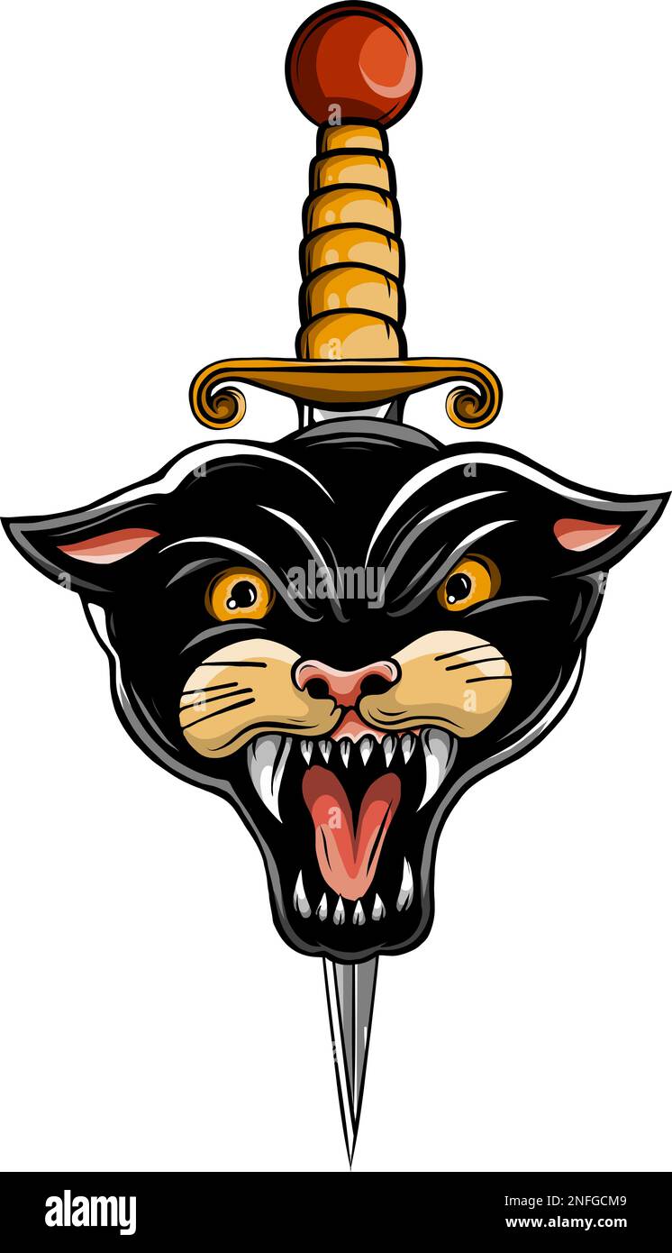 black panther head and sharp sword vector illustration Stock Vector ...