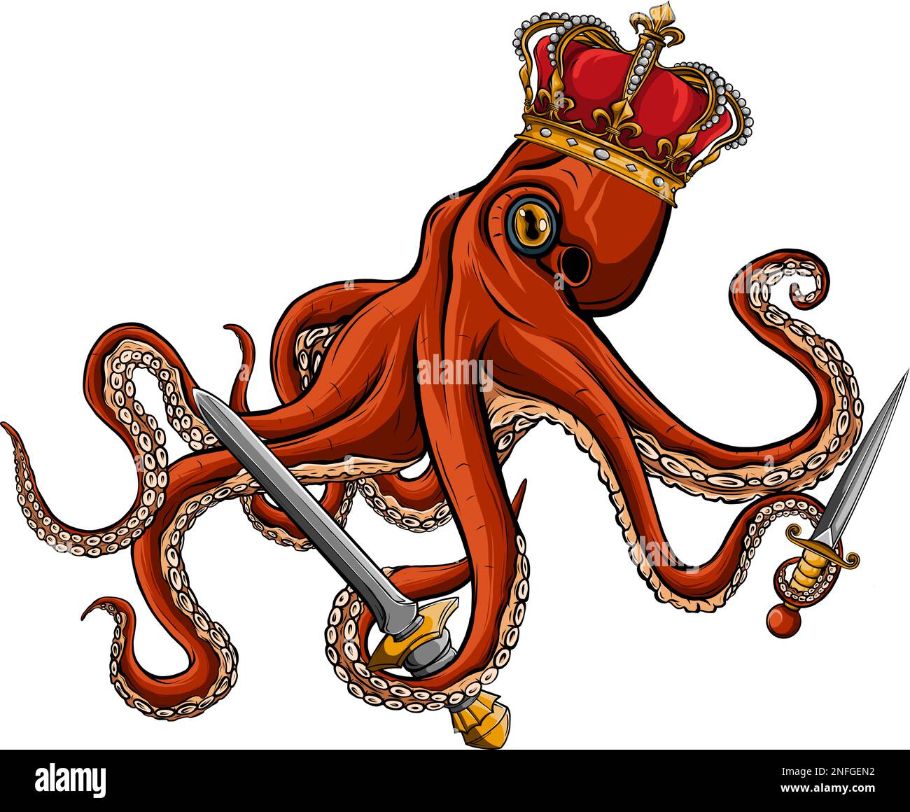 Kraken King Octopus With Crown Luxury vector illustration Stock Vector ...