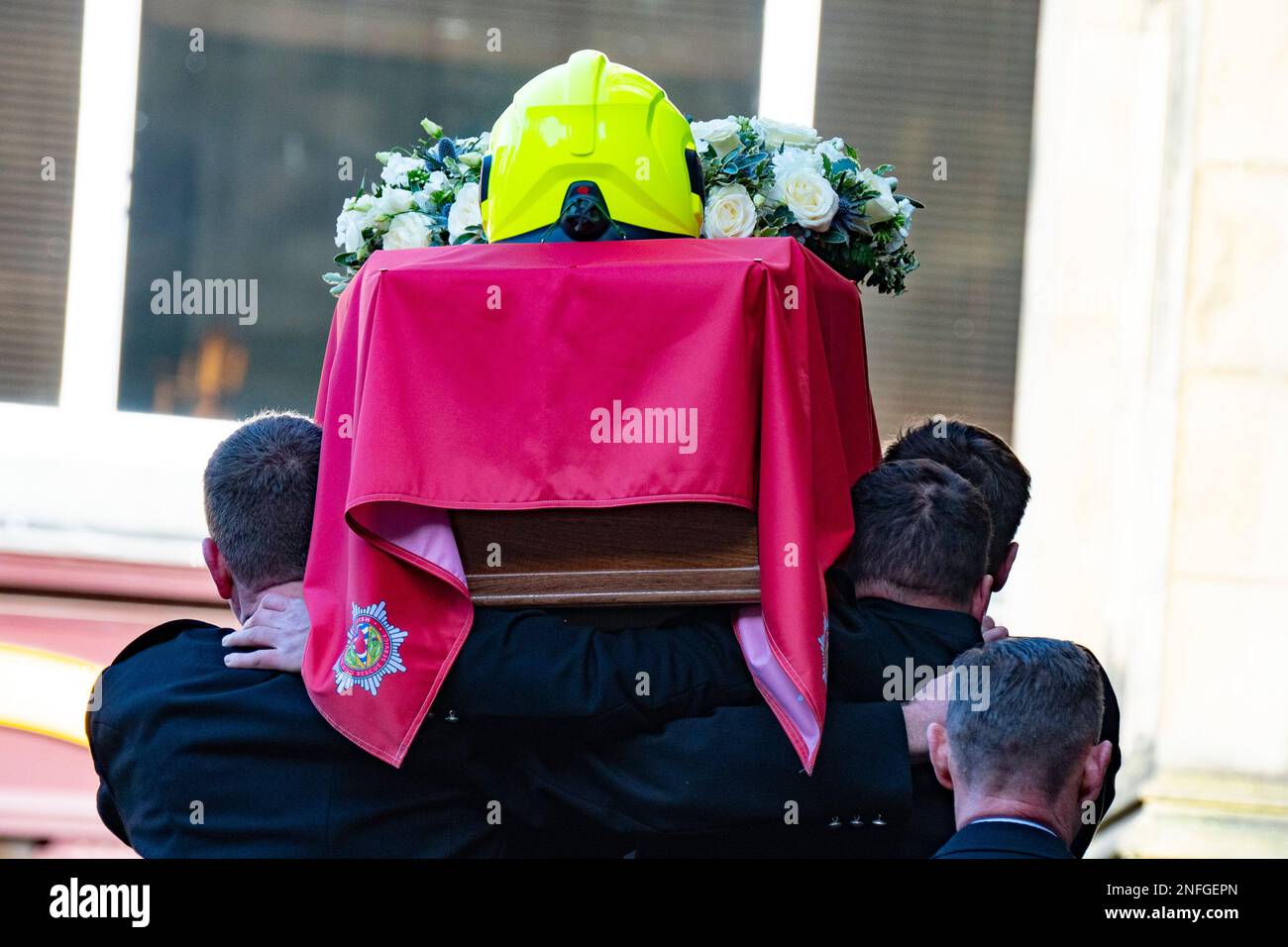 Edinburgh, Scotland, UK. 17 February 2023. Funeral of firefighter Barry ...