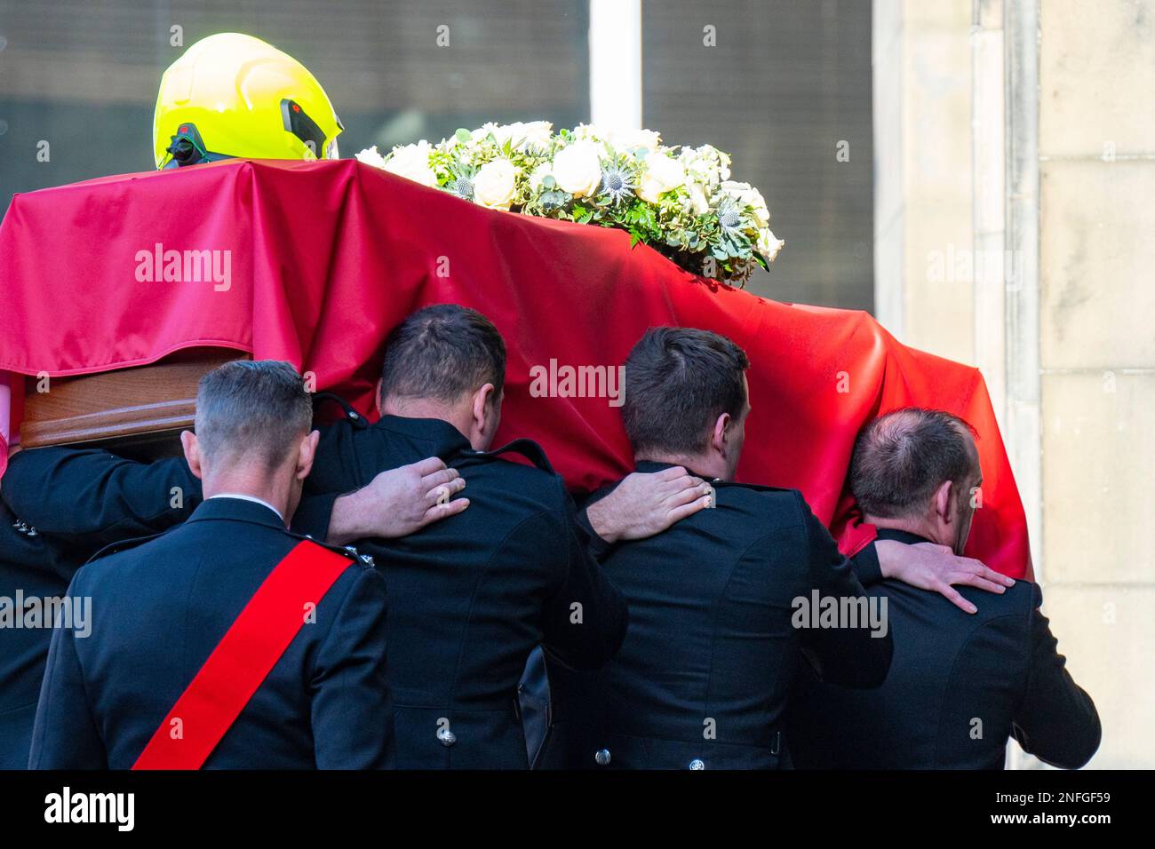 Edinburgh, Scotland, UK. 17 February 2023. Funeral of firefighter Barry ...