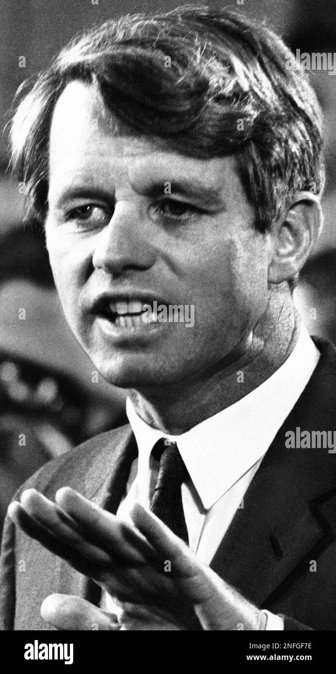 Robert F. Kennedy shown announcing his candidacy for the presidential ...