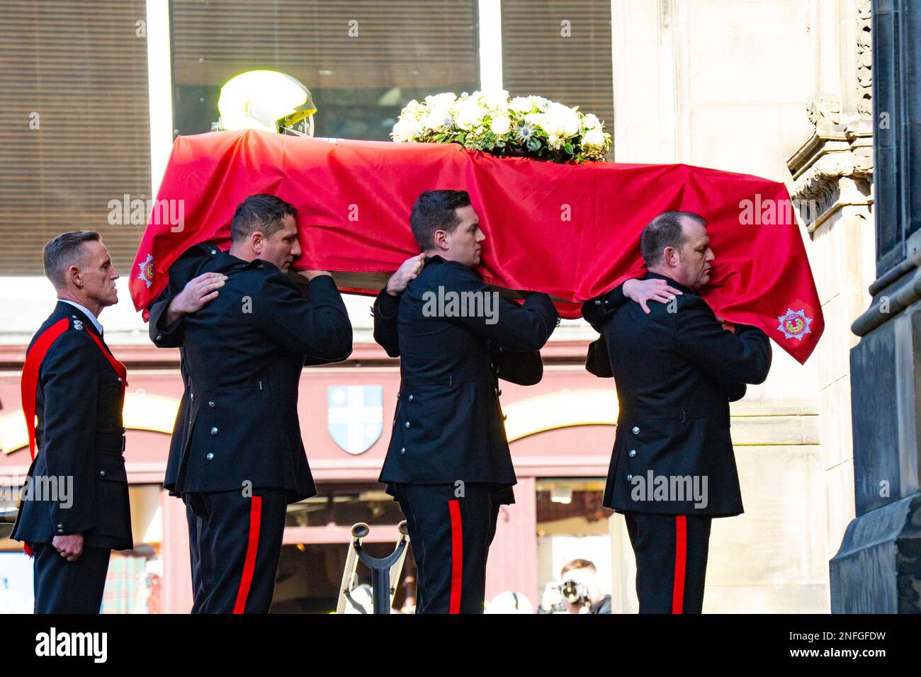 Edinburgh, Scotland, UK. 17 February 2023. Funeral of firefighter Barry ...