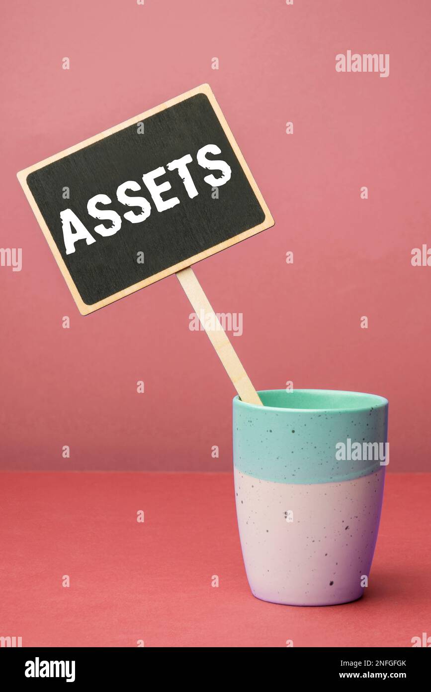 Sign displaying Assets. Word Written on item of property owned by ...