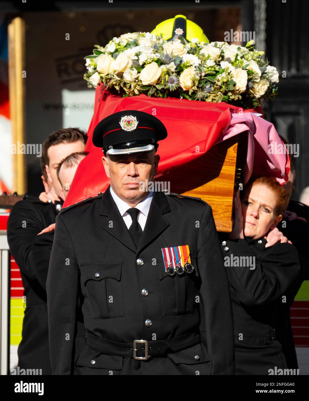 Edinburgh, Scotland, UK. 17 February 2023. Funeral of firefighter Barry ...