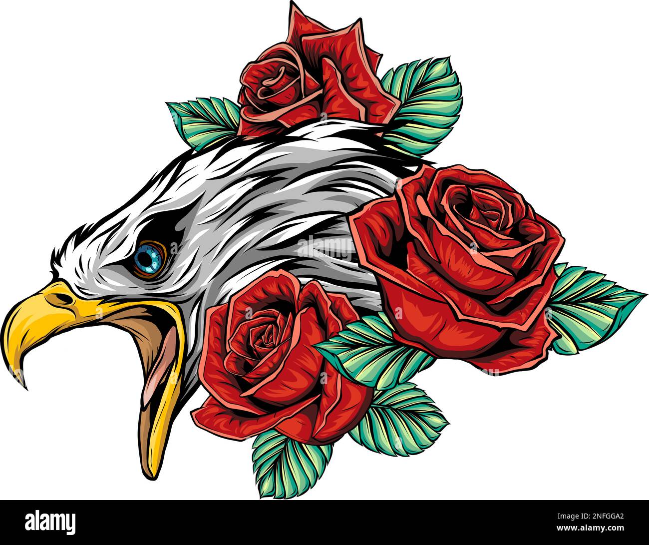 vector illustration of head eagle with red roses Stock Vector Image ...