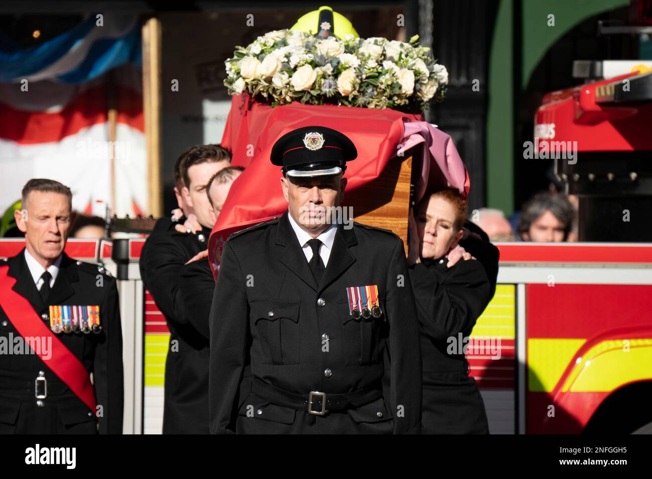 Edinburgh, Scotland, UK. 17 February 2023. Funeral of firefighter Barry ...