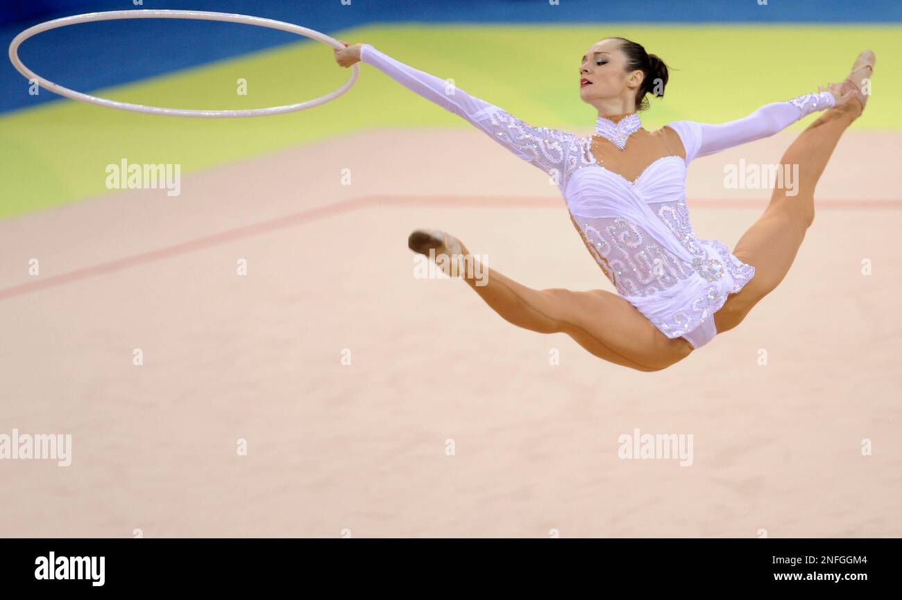 Ukraine's gymnast Anna Bessonova performs with the hoop during the ...