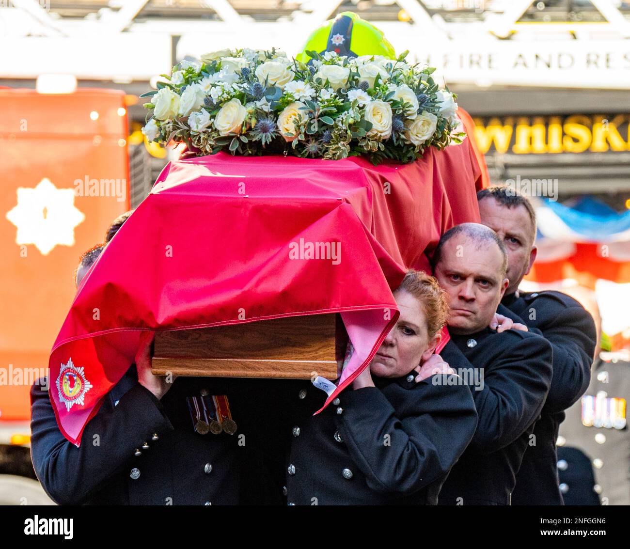 Edinburgh, Scotland, UK. 17 February 2023. Funeral of firefighter Barry ...