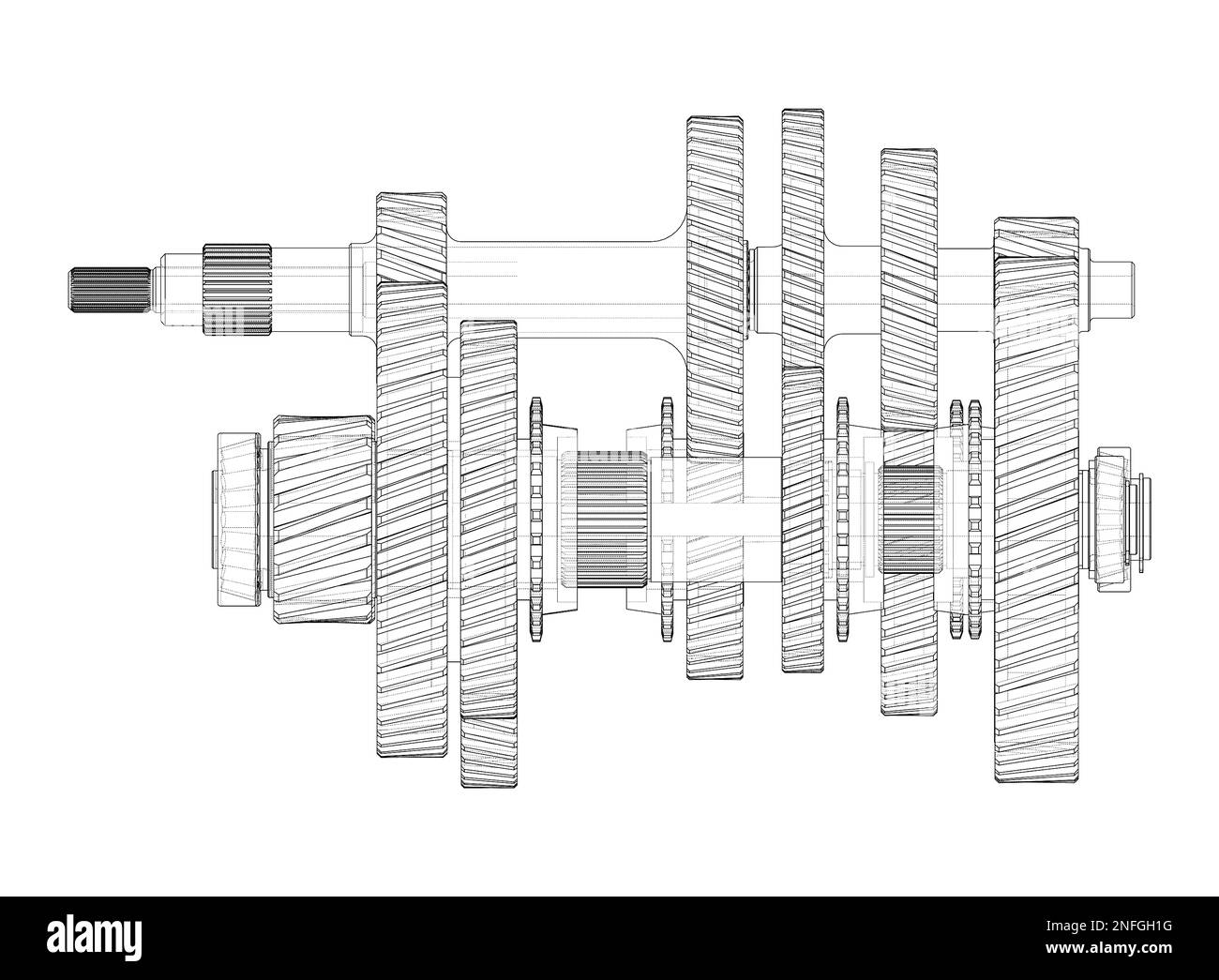 Gearbox sketch. 3d illustration Stock Photo - Alamy