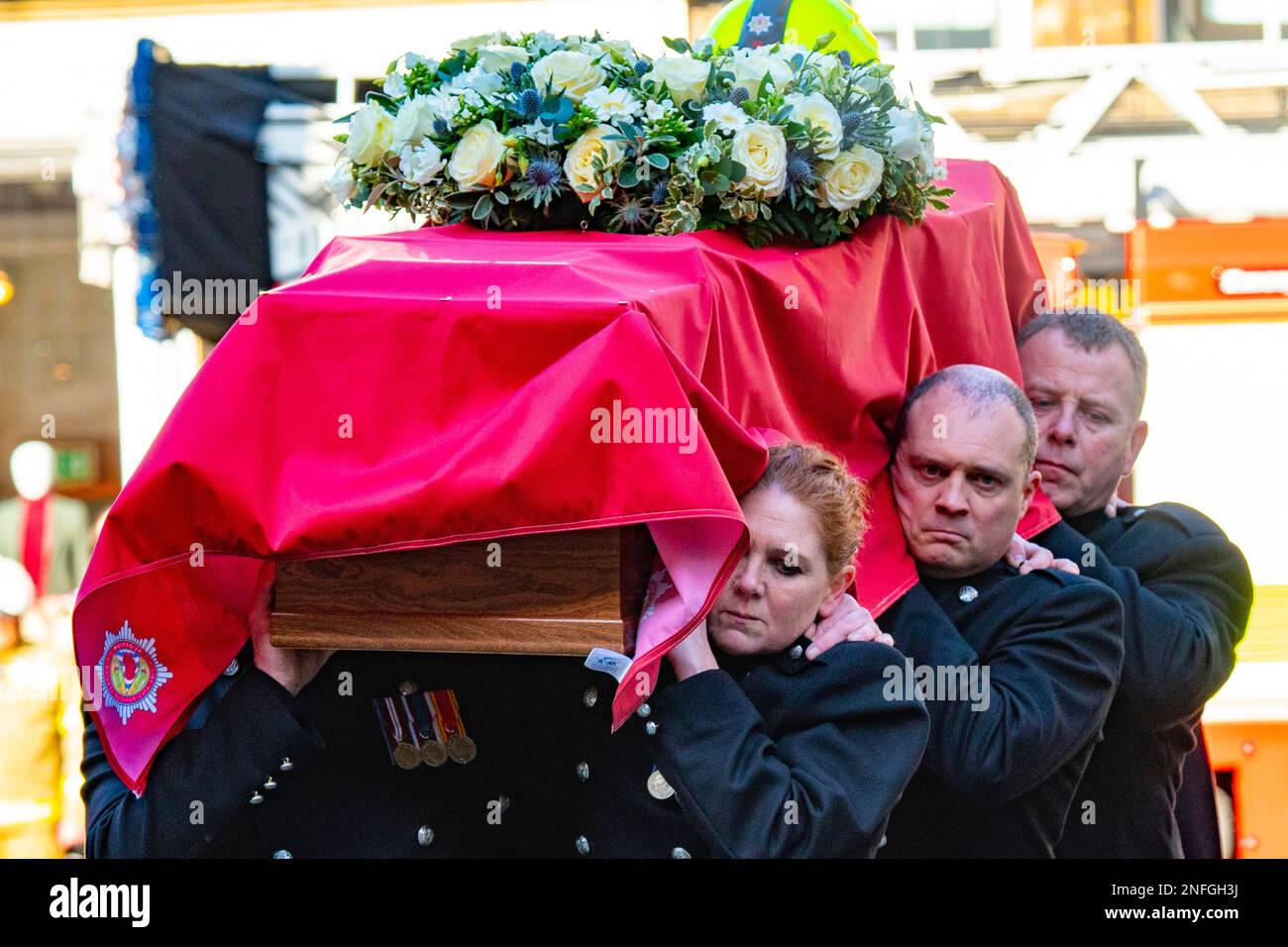 Edinburgh, Scotland, UK. 17 February 2023. Funeral of firefighter Barry ...